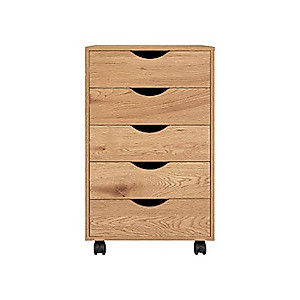 Naomi Home Taylor 5 Drawer Chest, Wood Storage Dresser Cabinet with Wheels, Storage Organization, Makeup Drawer Unit for Closet, Bedroom, Office File Cabinet 180 lbs Capacity – Natural