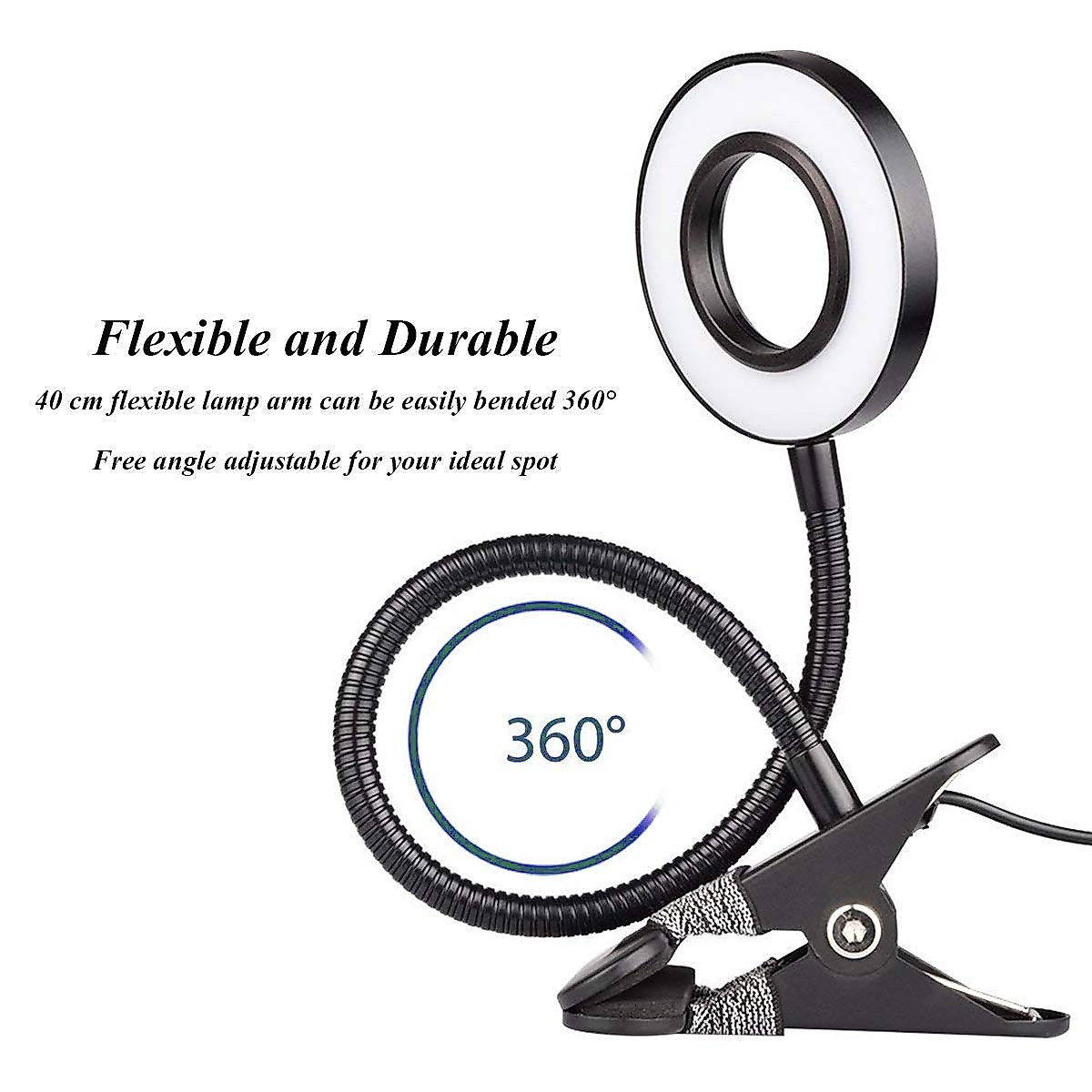 CLOOOUDS 7W Clip on Light, LED Clip On Lamp, USB Reading Book Light, Bed Lamp,Desk lamp, Warm Light and White Light
