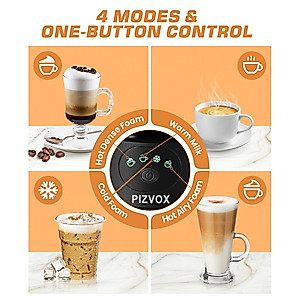 PIZVOX 4-in-1 Electric Milk Frother and Steamer - Versatile & Quiet Foam Maker with Automatic Shut-Off - Perfect for Lattes, Cappuccinos, Macchiato - Large 350ml Capacity for Home Baristas (Black2)