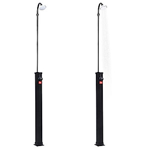 vidaXL Garden Solar Shower,Stand Portable Mobile Wooden Garden Shower Camping Water Pressure Shower for Backyard Pool Outdoor Swimming,Black 84,6" 2,1 gal