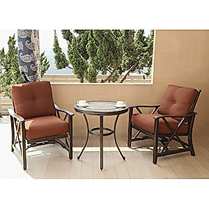 3 Piece Patio Furniture Set Outdoor Conversation Bistro Set with Handmade Contemporary Round Table and 2 Rocking Chairs with Thick Seat Cushions for Porch Garden Balcony Backyard