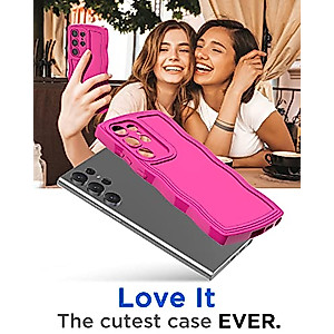 AICase Cute Solid Color Curly Wave Frame Soft Compatible with Samsung Galaxy Phone Case (Hot Pink, Galaxy S21 Ultra)