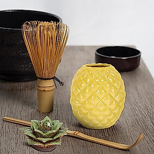 BESTonZON Ceramic Tea Jar Pineapple Shape Tea Tins Containers with Leaf Lid Porcelain Tea Pot Coffee Sugar Storage Canisters Empty Food Storage Jar for Home Kitchen Counter Yellow