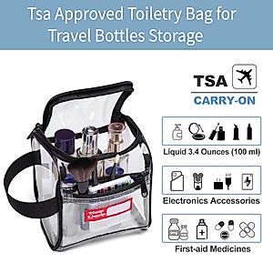 Rough Enough Clear Quart Size Travel Bag TSA Approved Toiletry Bag Small Mini Makeup Hygiene Bag with Zipper Compartment Cosmetic Toiletries Case Pouch Carry on for Women