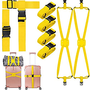 8 Pcs Luggage Straps Suitcase Belts Add A Bag Luggage Straps Elastic Adjustable Belt Suitcase Strap Belt Luggage Bungees for Add a Bag Suitcase Belt Travel Accessories for Connect Luggage (Yellow)