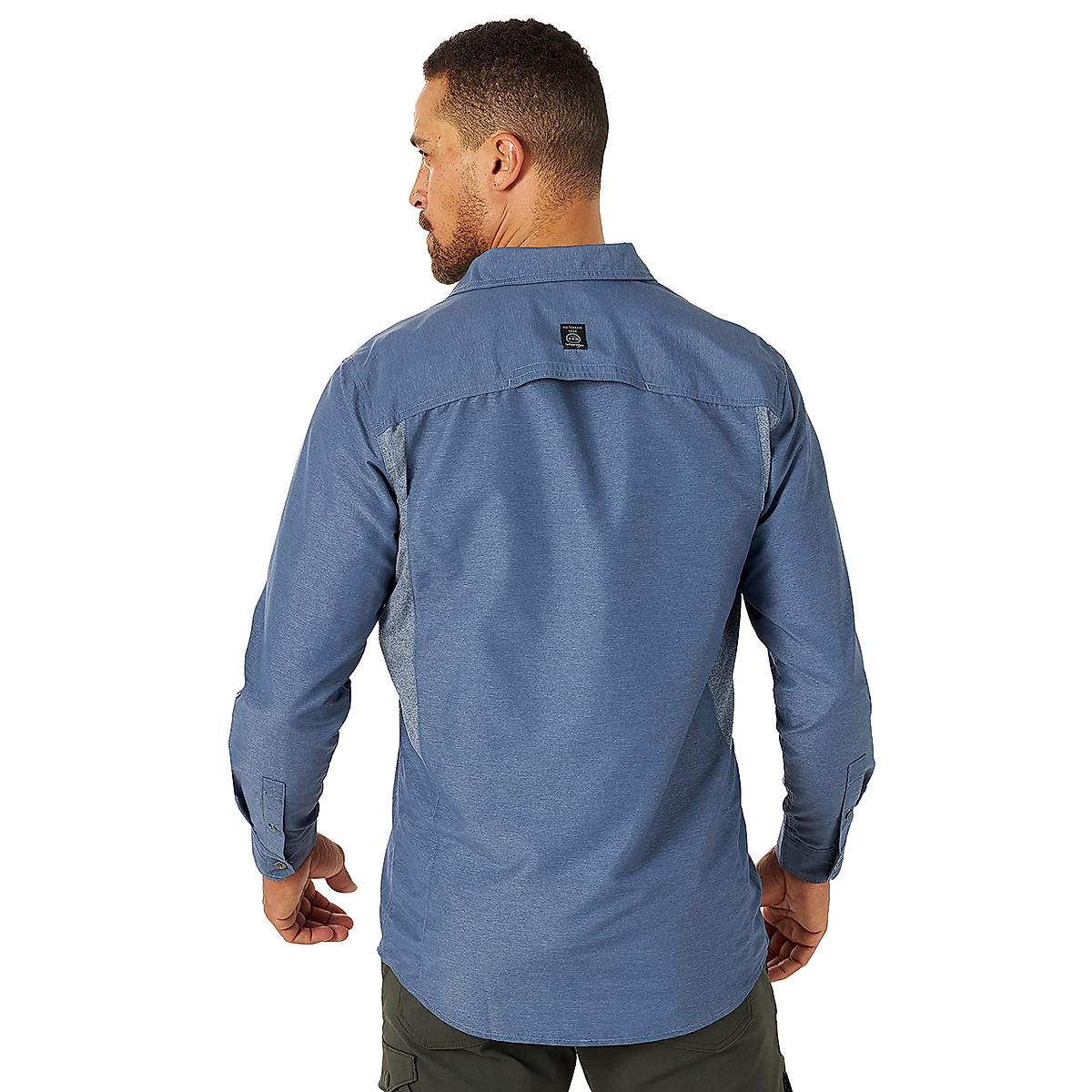 ATG by Wrangler Men's Long Sleeve Mixed Material Shirt, Vintage Indigo, Large