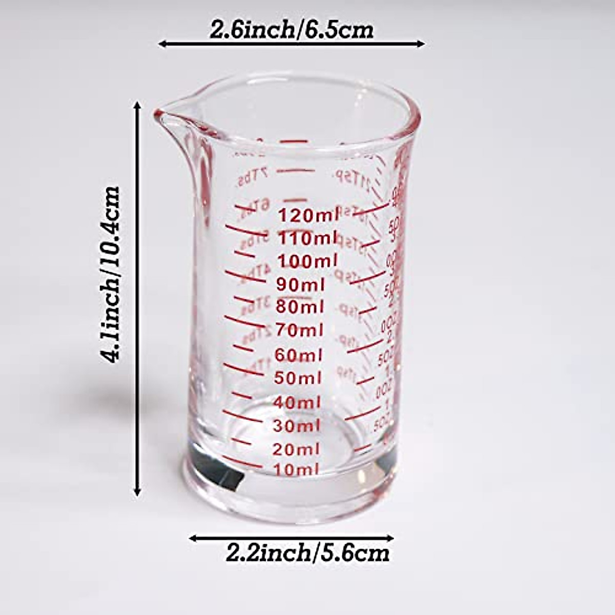 Ackers Shot Glass Measuring Cup 4 Ounce/120ML Liquid Heavy High Espresso Glass Cup Red Line，V-Shaped Spout