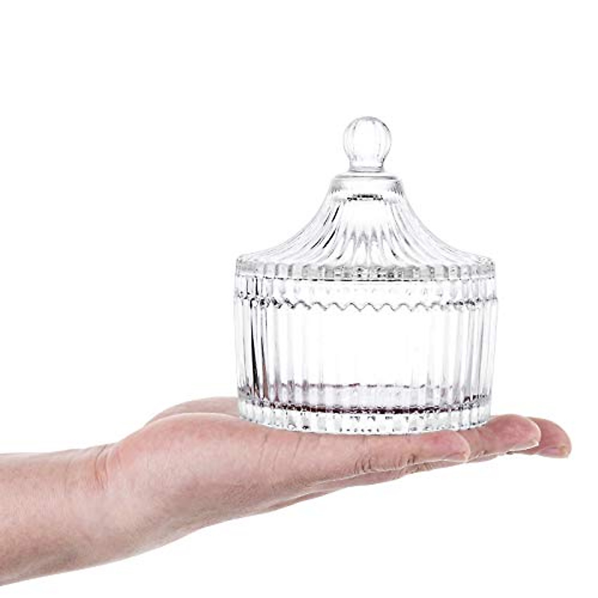 Glass Candy Dish with Lid European Style, Candy Jar Yurt, Glass Food Storage Organization Containers Bowls for Decorative Flour Cookie and Sugar, Amber, Small+Large