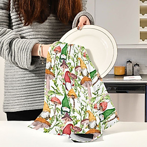 Kigai Mushroom Gnomes Kitchen Towels Set of 4, Ultra Soft Absorbent Dish Towels Bathroom Hand Towels Reusable Cleaning Cloths Tea Towels 28 x 18 Inch