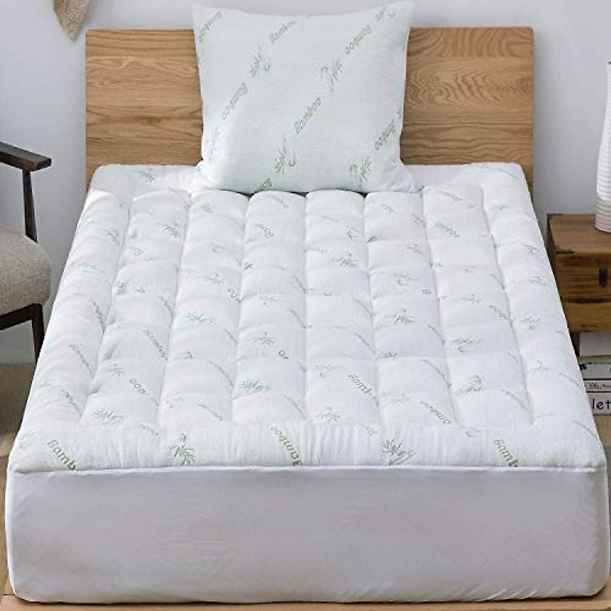 Ultra Soft Twin XL Size Mattress Topper - Viscose Made from Bamboo Pillow Top Mattress Pad for Back Pain Relief - Naturally Cooling for Hot Sleepers, Green