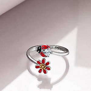 POPLYKE Ladybug Ring Jewelry for Women Sterling Silver Ladybug Daisy Rings Size (8)