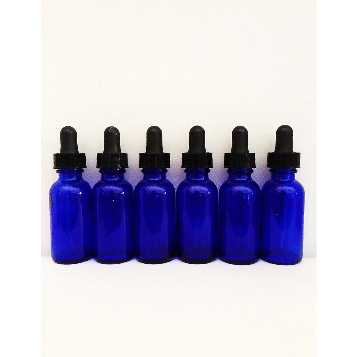 1/2 Oz (15 ml) Blue Boston Round Glass Bottle w/Dropper - Pack of 6