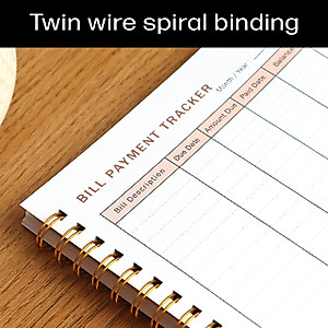 Miru Bill Payment Tracker. A5 Notebook Bill Planner with Spiral Binding and Back Pocket – Home Finance & Monthly Bill Payment Organizer, Logbook