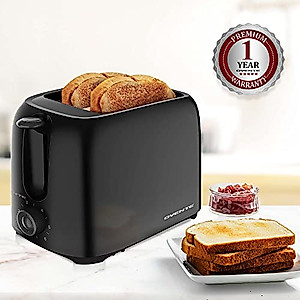 Ovente Electric 2-Slice Toaster Machine, 700W with 6-Shade Toast Setting, Removable Crumb Tray, Compact and Easy to Use, Perfect on Kitchen Countertop for Toasting Bread, Bagel & Waffle, Black TP2210B