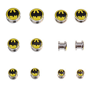 IPINK-Batman Stainless Steel Screw-On Gauges/Tunnels Double Flare Ear Plugs 2 Pairs (2 Pair of 00 gauge(10mm))