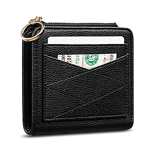 Vulkitty Leather Wallet for Woman RFID Blocking Bifold Small Compact Wallets Zipper Pocket Purse Large Capacity Card Hold Case with ID window