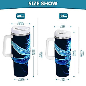 ODAWA 40 Oz Dragonfly Blue Insulated Tumblers with Lid and Straw, Insulated Stainless Steel Tumbler