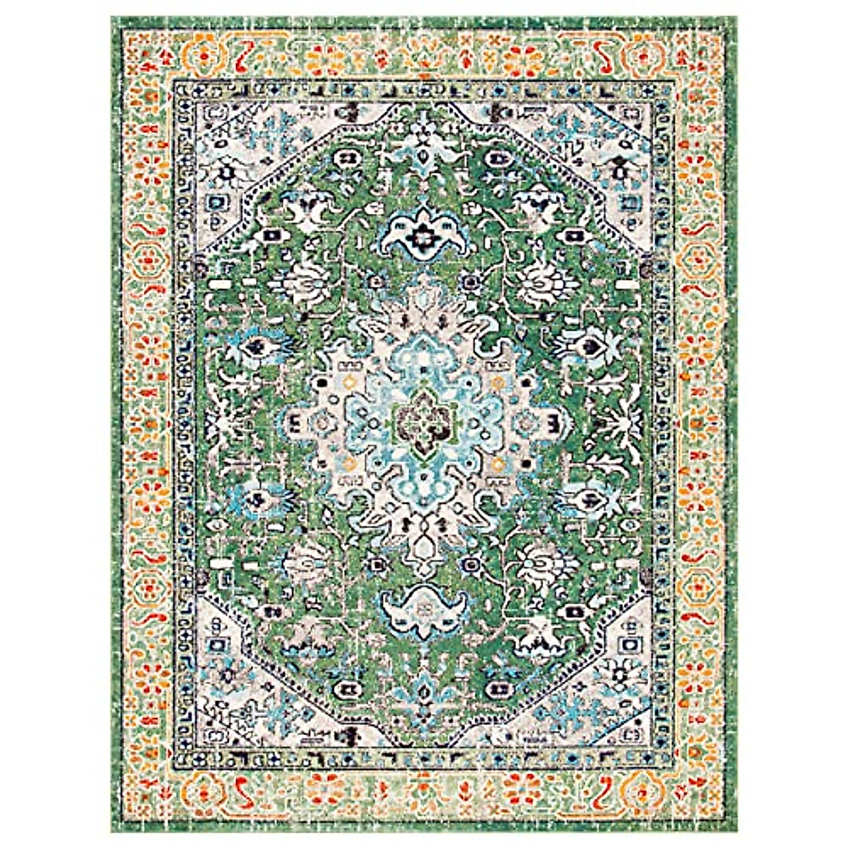 SAFAVIEH Madison Collection 8' x 10' Green / Turquoise MAD474Y Boho Distressed Medallion Non-Shedding Living Room Bedroom Dining Home Office Area Rug