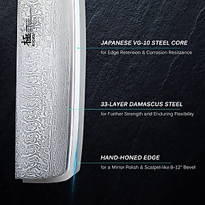 KYOKU 7" Nakiri Knife + 8'' Serrated Bread Knife - Shogun Series - Japanese VG10 Steel Core Forged Damascus Blade