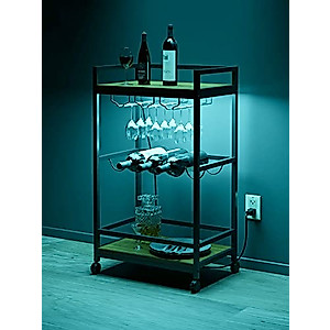 Boss Premium® BarUSA™ LED Bar Cart for Home Mini Portable Wine Bar Coffee Carts Small Mobile Serving Stand Liquor Beverage Drink Tea Alcohol Kitchen Rolling Cart - Designed in USA (Patented)