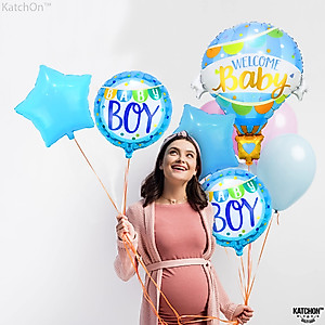 KatchOn, Welcome Baby Boy Balloons - 31 Inch, Pack of 5 Its A Boy Balloon Set | Welcome Baby Balloons for Welcome Home Baby Boy Decorations | Baby Shower Balloons for Boy | Baby Boy Balloon Decoration