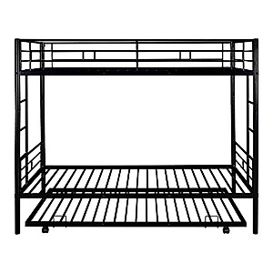 Olela Twin Over Twin Metal Bunk Beds with Trundle,2 Ladders for Boys Girls Adults,Convertible Bunk Beds for Kids Teens (Black)