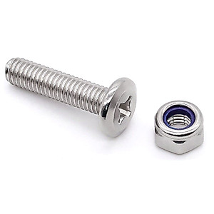 Glvaner (20 sets) M6-1.0 x 10mm Stainless Steel (304) Flat Round Head Machine Screws and M6-1.0 Hex Locknuts with Blue Nylon Insert Furniture Table Shelf Screw Hardware Assortment