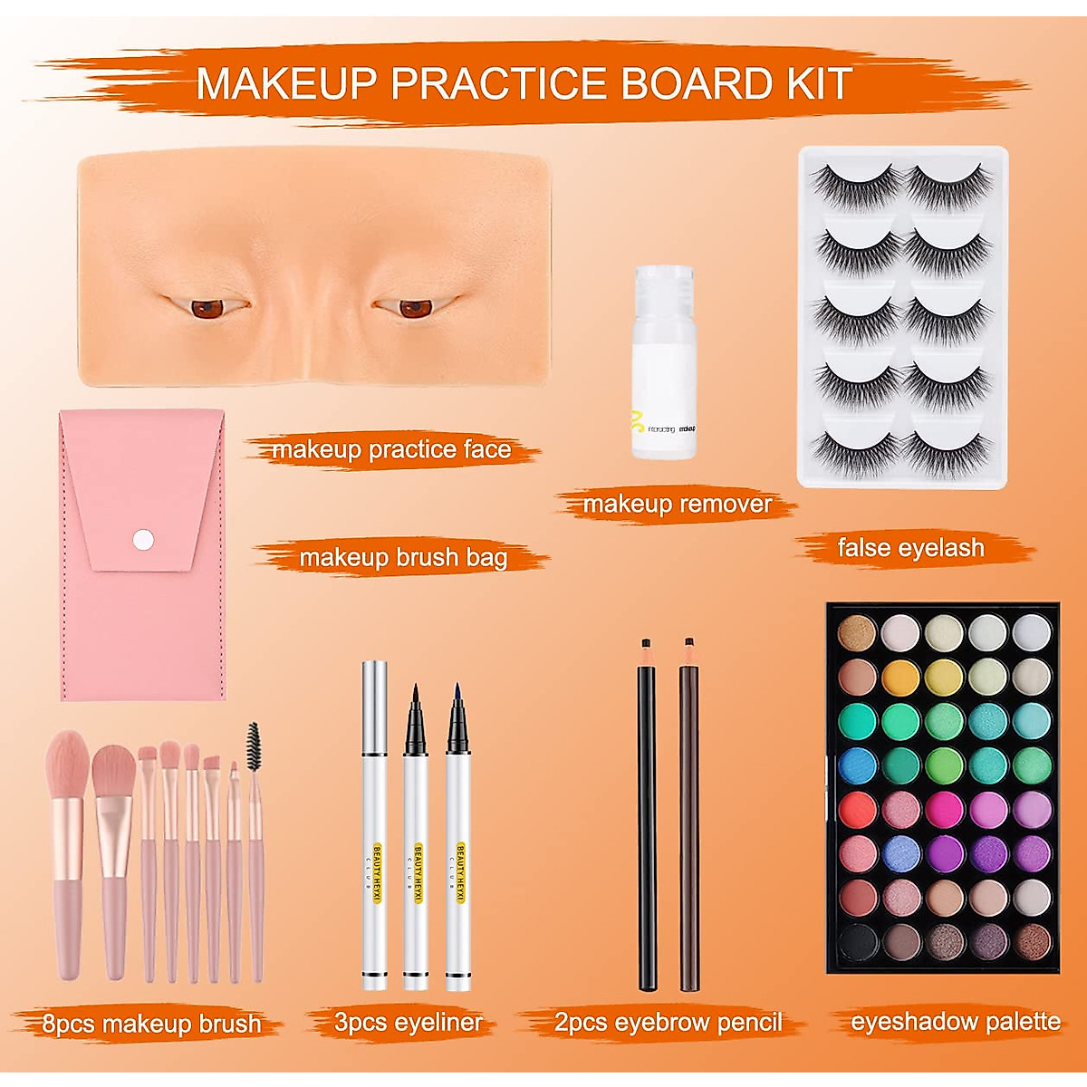 Makeup Practice Face Board, 3D Reusable Makeup Mannequin Face Eyeshadow Mannequin, Make up Practice Face with Makeup Kit for Professional Makeup Artists Students and Beginners to Practice Eyes Makeup