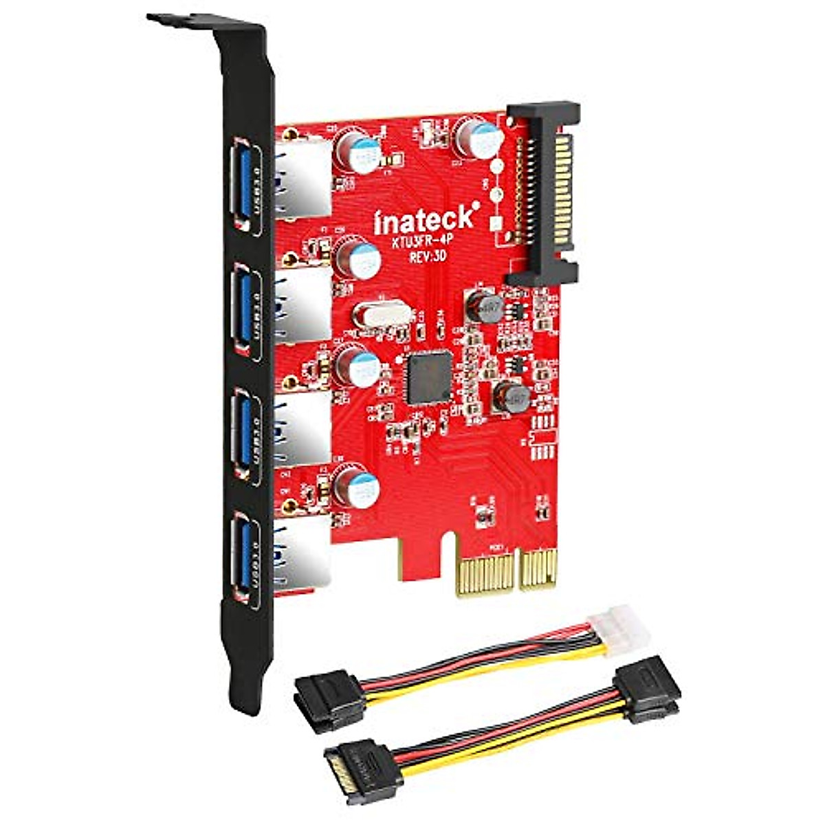 Inateck PCI-e to USB 3.0 (4 Ports) PCI Express Card and 15-Pin Power Connector, Red