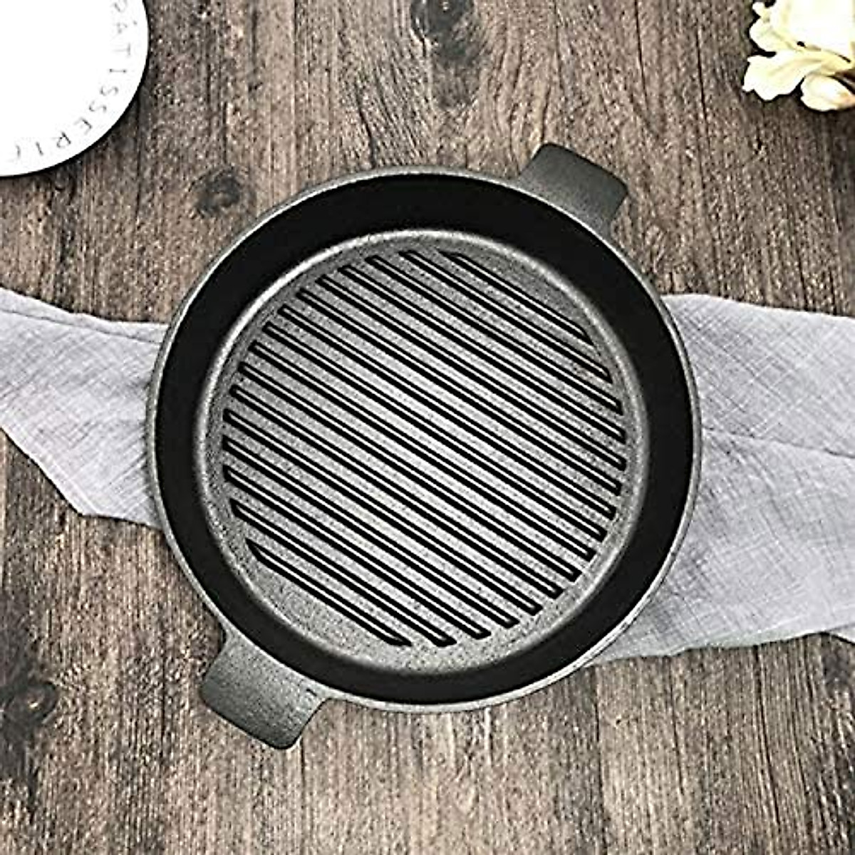 SDGH Thick Striped Cast Iron Frying Pans， Steak Grill Frying Pans Uncoated Non-Stick Grill Plate Cooking Roasting Pot