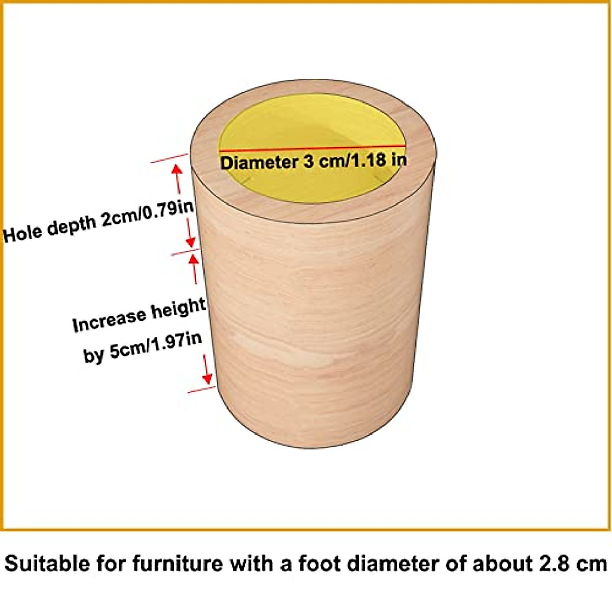 apdm 4 Pack Solid Wood Furniture Legs, Furniture Riser Round Bed Riser, Wooden Furniture Legs to Add Height to Sofa, Desk, Table and Chairs (3cm/1.18in,5cm Taller)