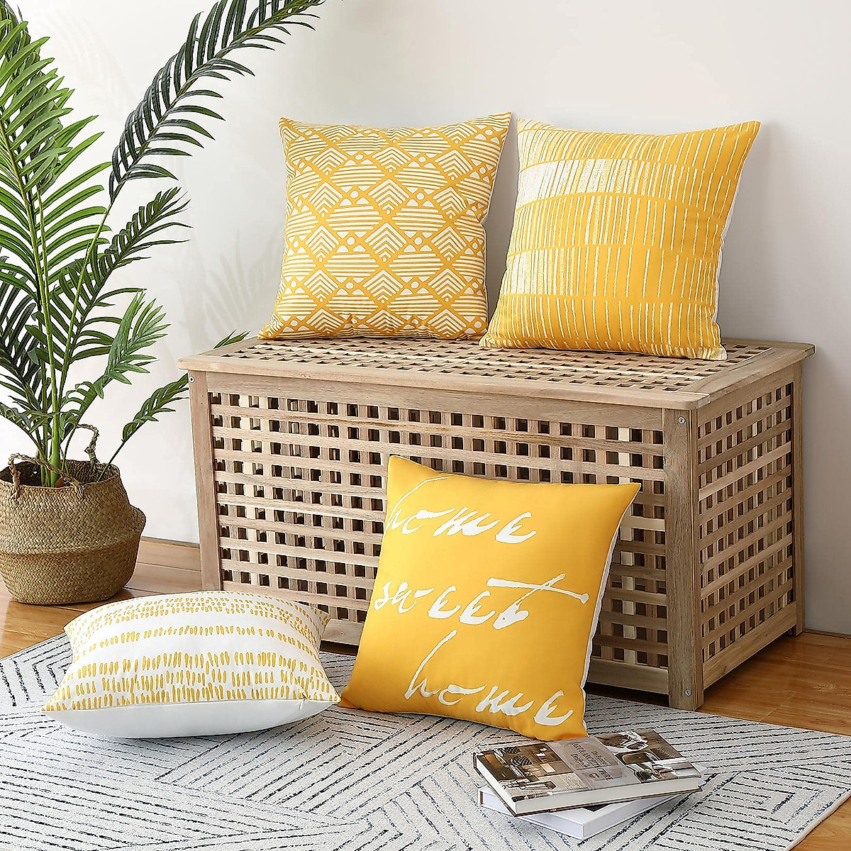 CAROMIO Decorative Throw Pillow Covers Farmhouse Pillowcase, Home Decor Decorative Cushion Covers for Home Bedroom, Living Room, Home Garden Couch Bed Sofa Chair,18x18 Inches Set of 4 Yellow