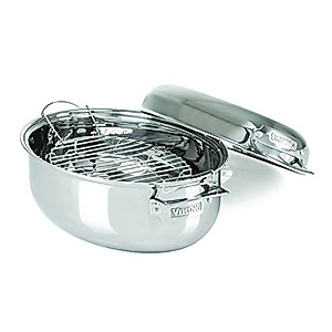 Viking Culinary 3-Ply Stainless Steel Oval Roasting Pan, 8.5 Quart, Includes Metal Induction Lid & Rack, Dishwasher, Oven Safe, Works on All Cooktops including Induction