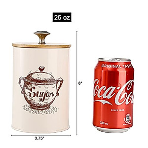 YOUEON Canister Sets for Kitchen Counter, Metal Vintage Kitchen Canisters Set of 3, Coffee Sugar Tea Canister Set, Food Storage Canister with Bamboo Lid, Farmhouse Kitchen Decor, Beige