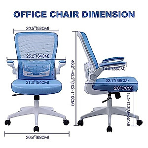 KARXAS Ergonomic Office Chair Breathable Mesh Desk Chair, Lumbar Support Computer Chair with Wheels and Flip-up Arms, Swivel Task Chair, Adjustable Height Home Gaming Chair (Blue&White)