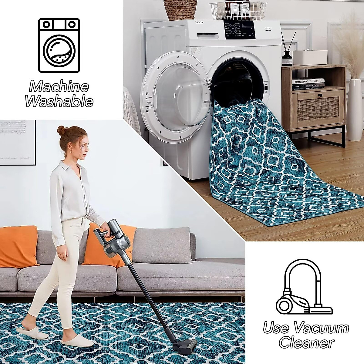 ROYHOME Area Rug 8x10 Living Room Rugs Machine Washable Rug Moroccan Rug Geometric Neutral Floor Carpet Soft Low Pile Stain Resistant Large Rug for Bedroom Under Dining Table Home Office