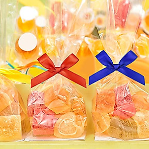 200 Pcs Twist Tie Bows Satin Ribbon 2.6'' DIY Bows for Treat Bags Mini Bows for Crafts Gift Wrapping Bows for Candy Bags, Christmas, Wedding, Party Present Decoration (Royal Blue)