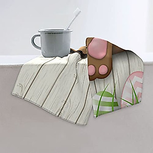Zelamiee Happy Easter Bunny Colorful Eggs Wooden Soft Absorbent Guest Hand Towels Multipurpose for Bathroom, Gym, Hotel and Spa (27.5 x16 Inches)
