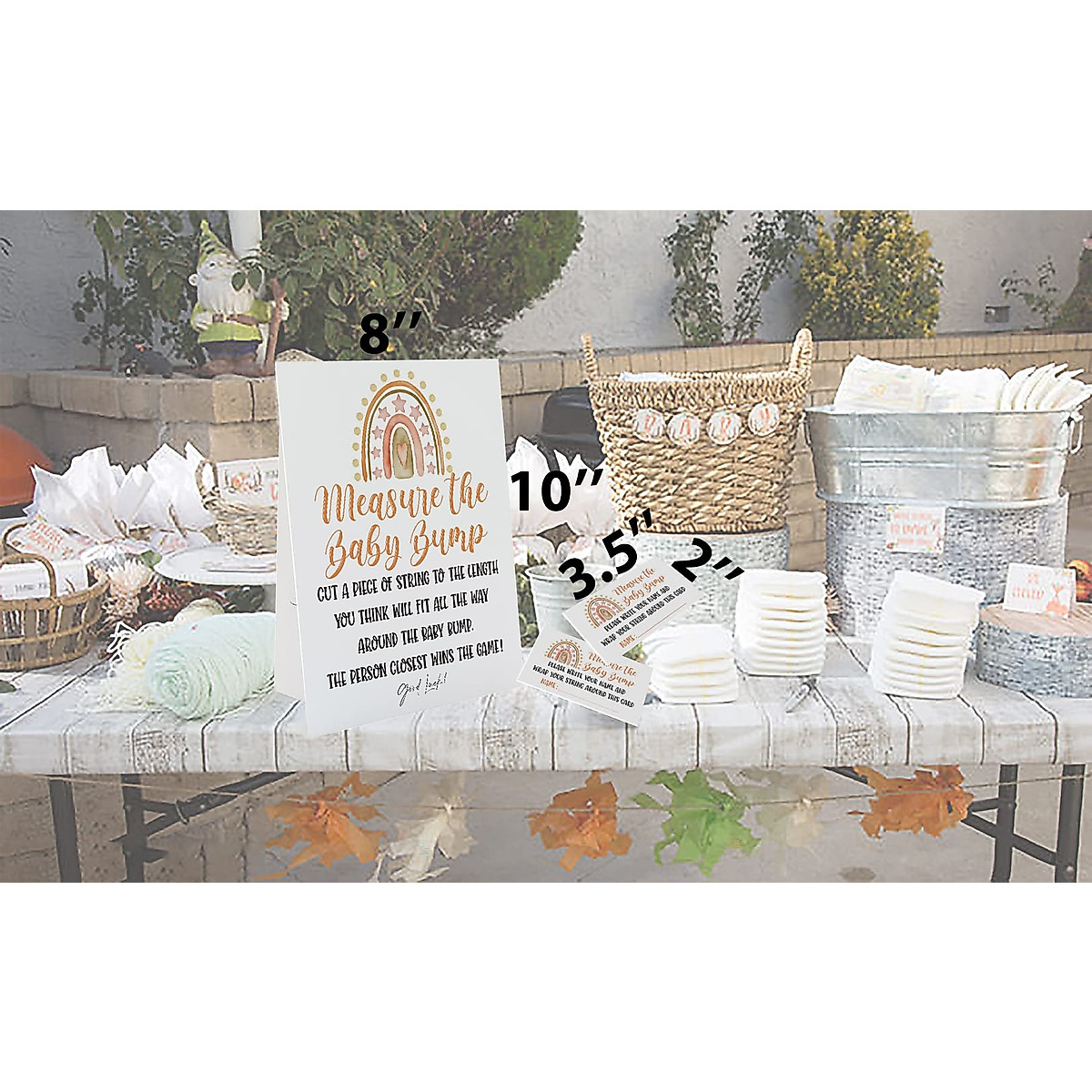 How Big is Mommys Belly Game, Measure Mommy's Belly Sign(Sign 8x10 Inch), Boho Rainbow Theme Baby Shower Games, Baby Showers Decorations, 1 Standing Sign + 50 Guessing Cards(bump58)