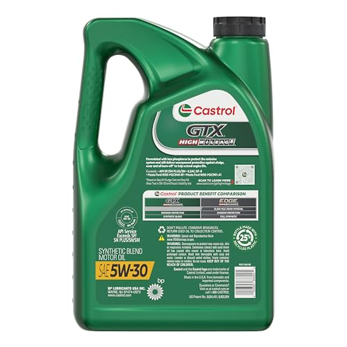Castrol GTX High Mileage 5W-30 Synthetic Blend Motor Oil, 5 Quarts