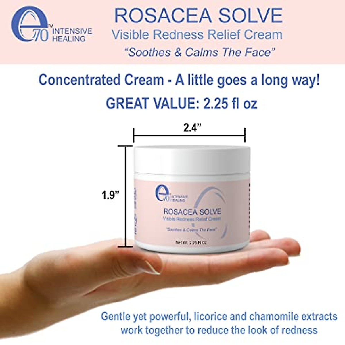 E70 Rosacea Solve - Redness Relief Cream - Calming Face Moisturizer For Rosacea and Acne-Prone Skin - Sensitive Skin Care With Organic Ingredients such as Aloe Vera, Almond Oil, Licorice and Chamomile Extracts - No Parabens