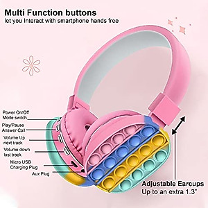 Acuvar Wireless or Wired Bluetooth 5.2 Rechargeable Over The Ear Headphones with Silicone Fidget Pop Bubbles Microphone, Powerful Surround Stereo Bass and Passive Noise Cancelling (Pink)