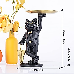 Modern Decor Resin Bulldog Tray Statue Tray Storage Key Holder Candy Jewelry Earrings Tray Suitable for Home Decor Modern Art Dining Table Decor Office Small Object Tray (Black)
