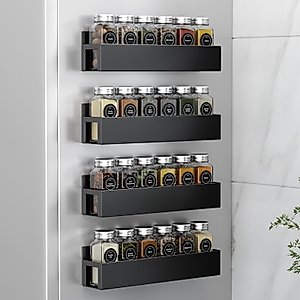 Agotglmi 4 Pack Magnetic Spice Rack with 24 Spice Jars, Spice Labels, Chalk Marker and Funnel Set, Magnetic Spice Organizer Shelf for Refrigerator, Microwave, Seasoning Organizer for Kitchen