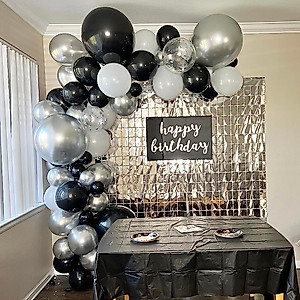 Silver Backdrop Disco Party Decorations Metallic Square Foil Fringe Curtain Photo Booth Props for Birthday Graduation Bachelorette Wedding Engagement Baby Shower Party Decorations -2 Packs (3.3x6.6Ft)