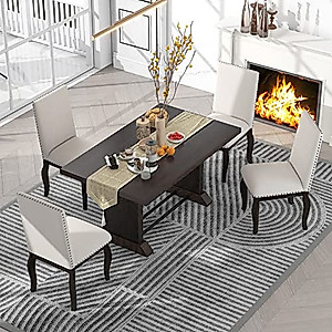 5-Piece Dining Table Set for 4, Breakfast Table Set Space Saving Solid Wood Chairs and Table Set for Apartment Dining Room with Rectangular Dining Table and 4 Upholstered Dining Chairs, Espresso
