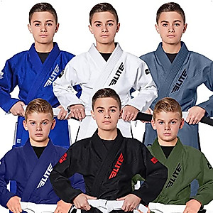 Elite Sports Kids BJJ GI, Youth IBJJF Children’s Brazilian Jiujitsu Gi kimono W/Preshrunk Fabric & Free Belt (Black, 0)