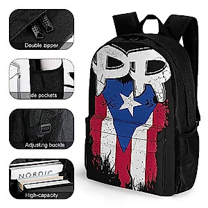 Supdreamc Durable Polyester Daypack Backpack for Sports Travel Running - Big Capacity Anti-Theft Multipurpose Carry On Bag, Flag of Puerto Rico Boricua Art Laptop Book Bag Rucksack