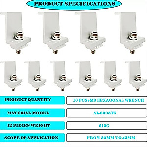 Solar End Clamp,Solar Panel Mounting Brackets,Adjustable PV Photovoltaic Mounting Clamp Bracket for RVs,Boats,Roofs,Walls and Other Off-Ground Roof Installations (40*35mm)