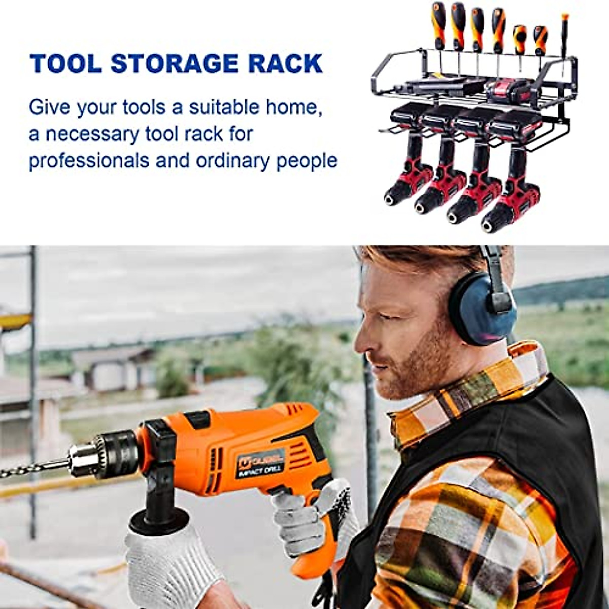 Bi Fang Power Tool Organizer, Storage Rack for Garage Organization, Wall Mount Cordless Drill Holder and Battery Shelf, Tools Shelves with Charging Station